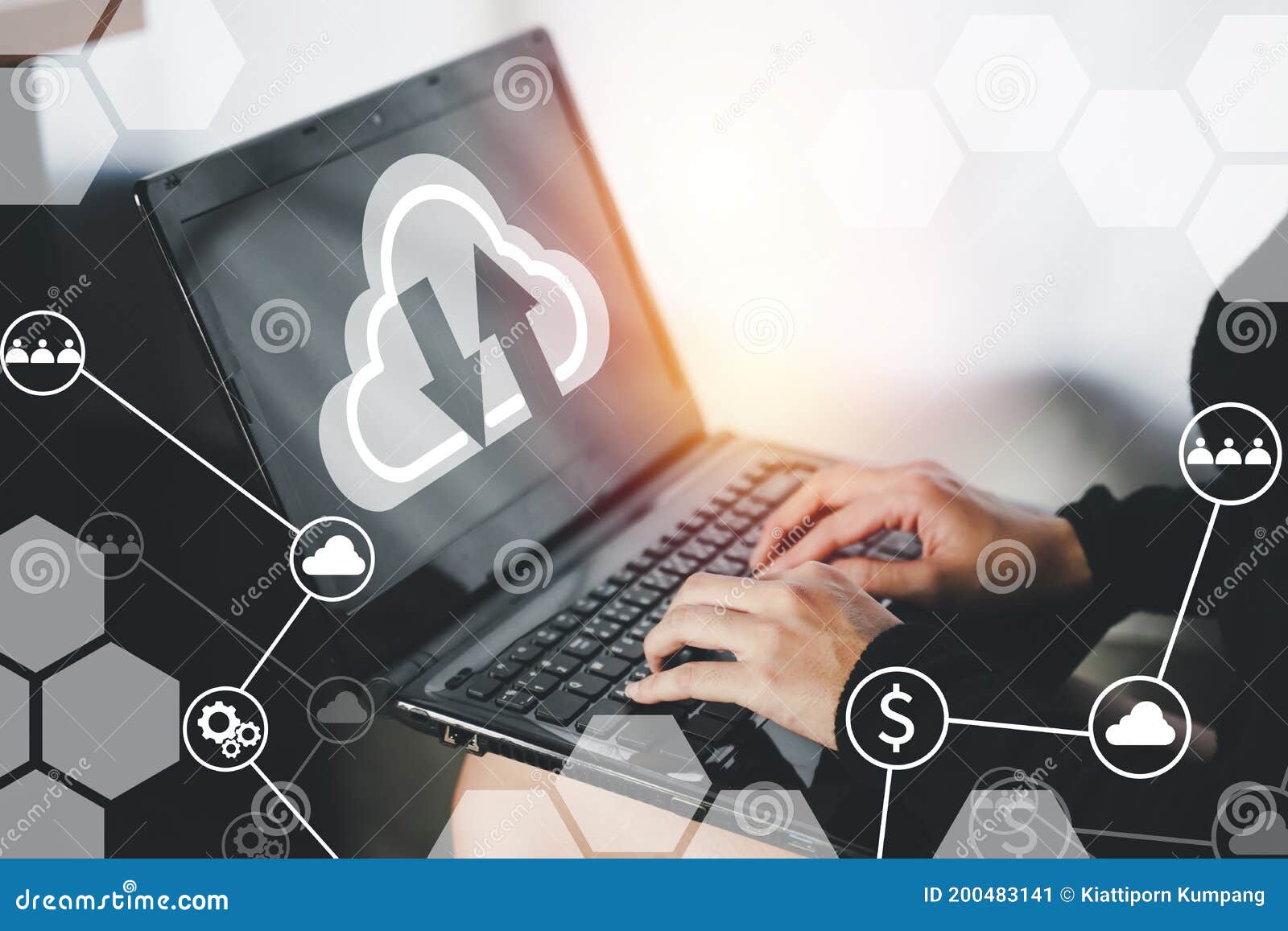 Concept of Business Women, Hands on Technology, Digital Data Storage ...