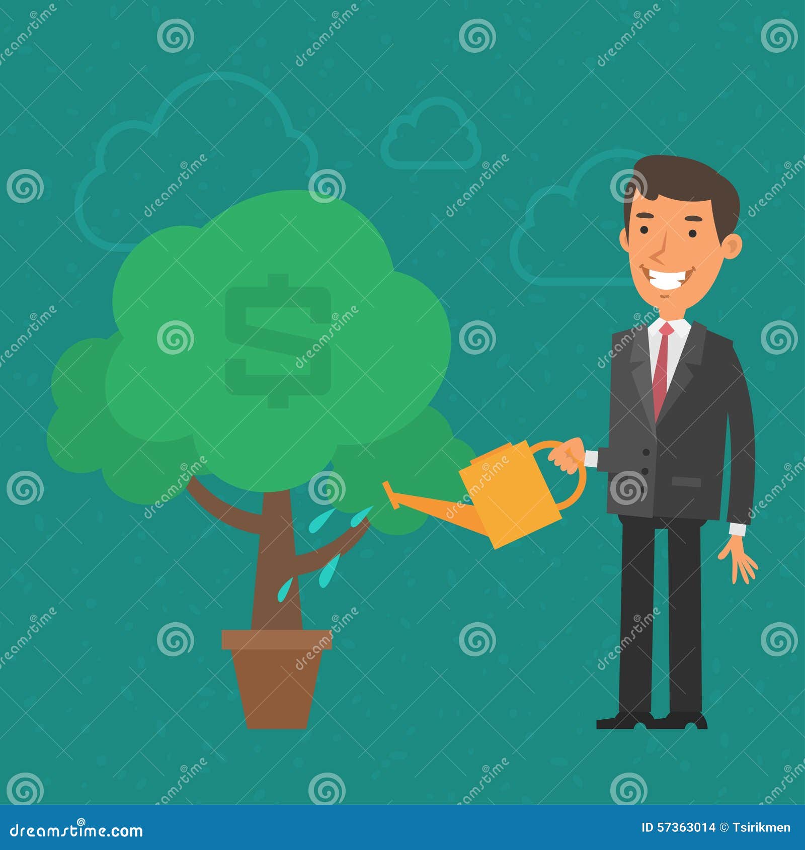 Concept Businessman Watering Money Tree Stock Vector - Illustration of ...