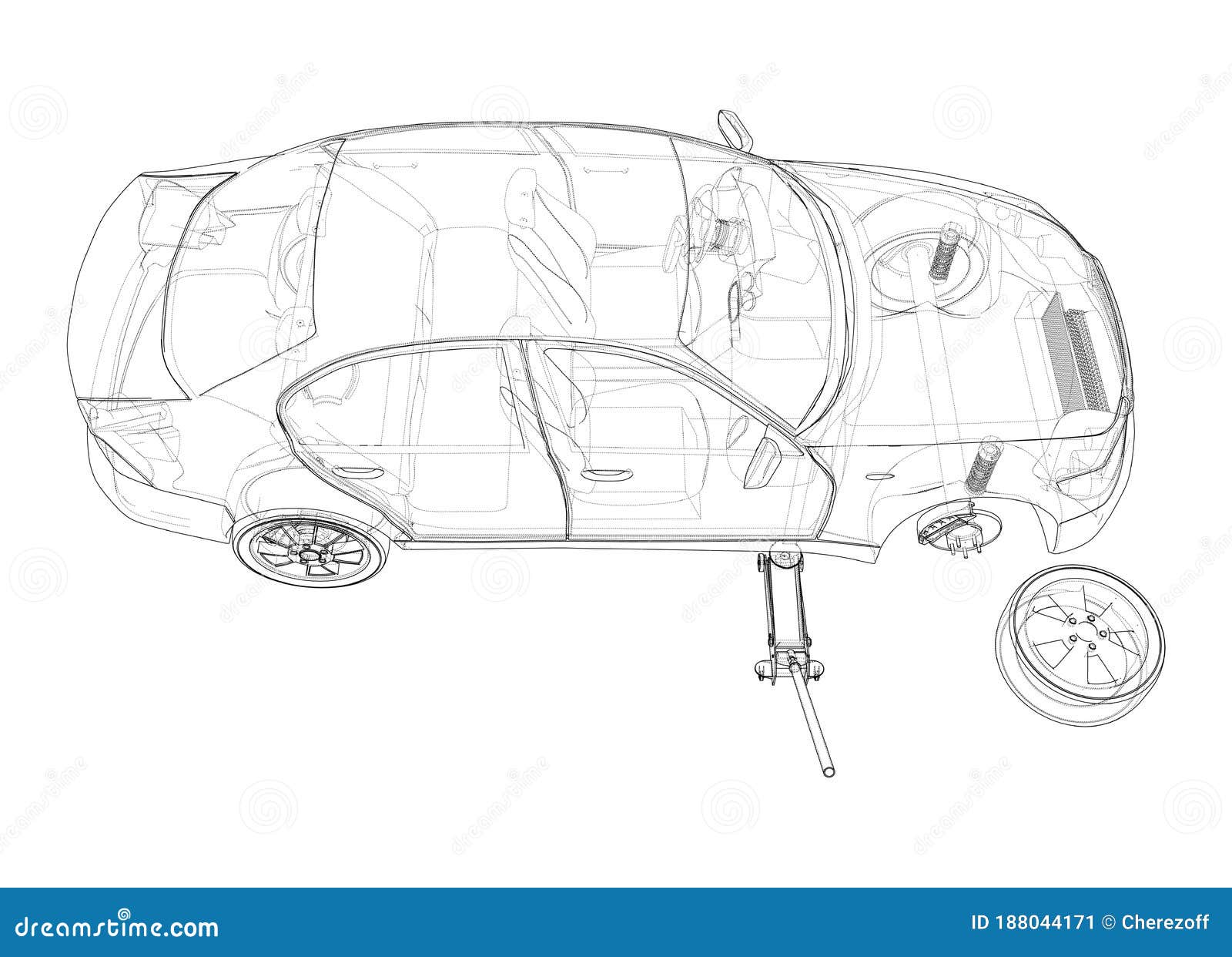 Concept Car with Floor Car Jack. Vector Stock Vector - Illustration of ...