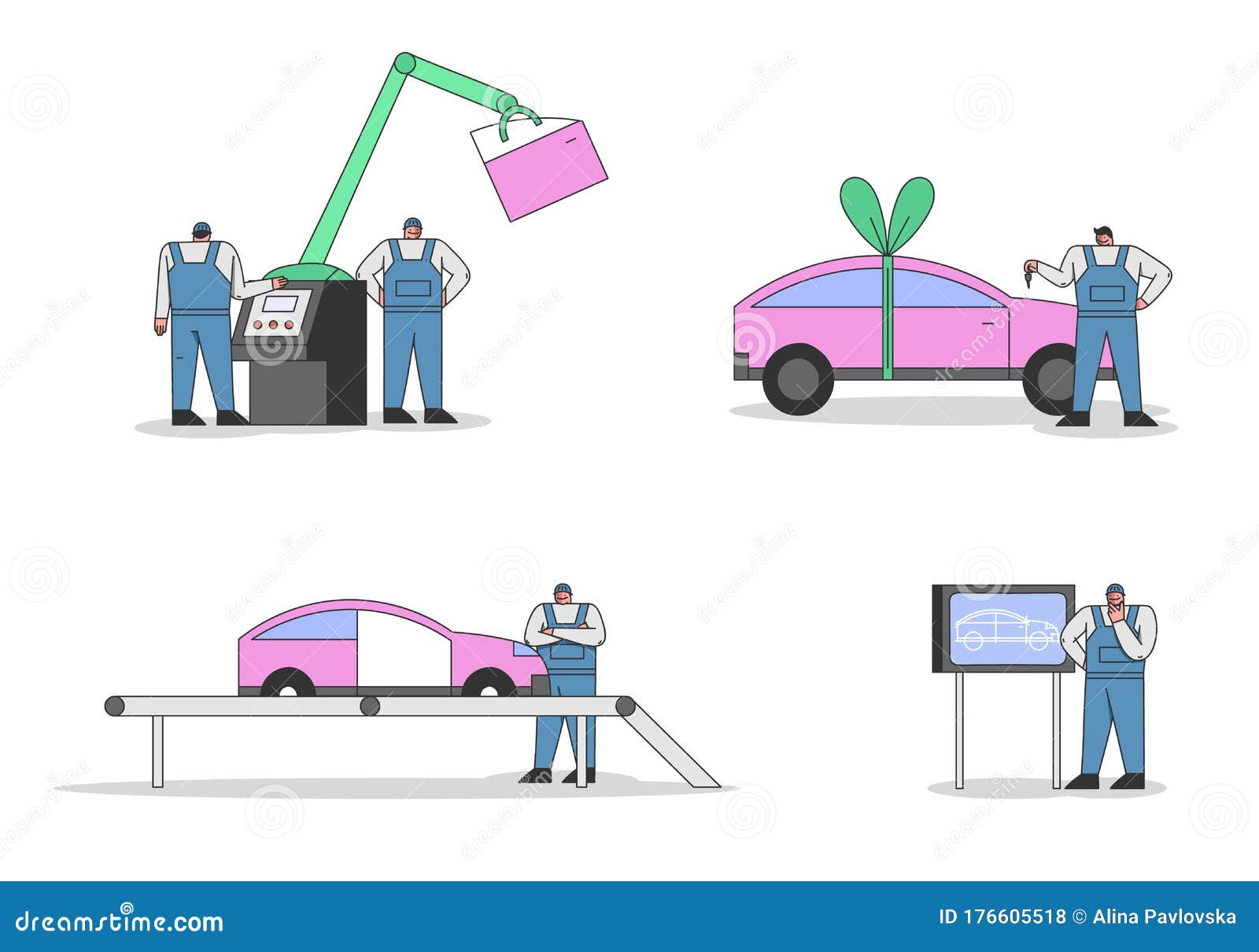 Concept of Car Manufacturing Process with Working Staff. Engineers and ...