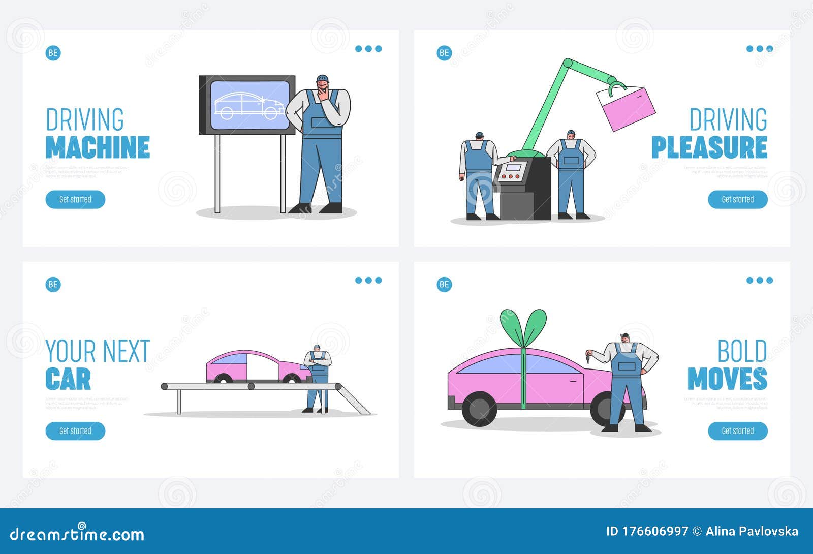 Concept of Car Manufacturing Process with Working Staff. Website ...