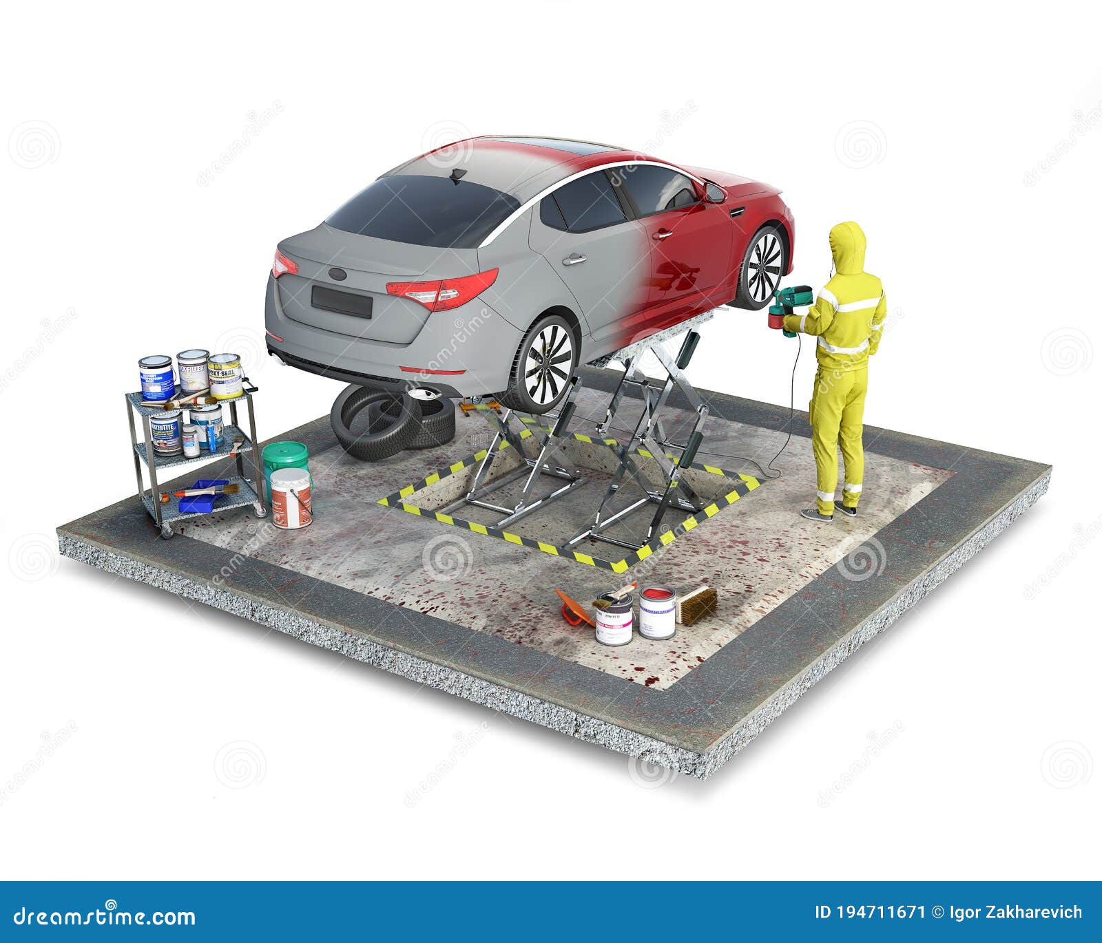 Concept of Car Spraying Process Stock Illustration - Illustration of ...
