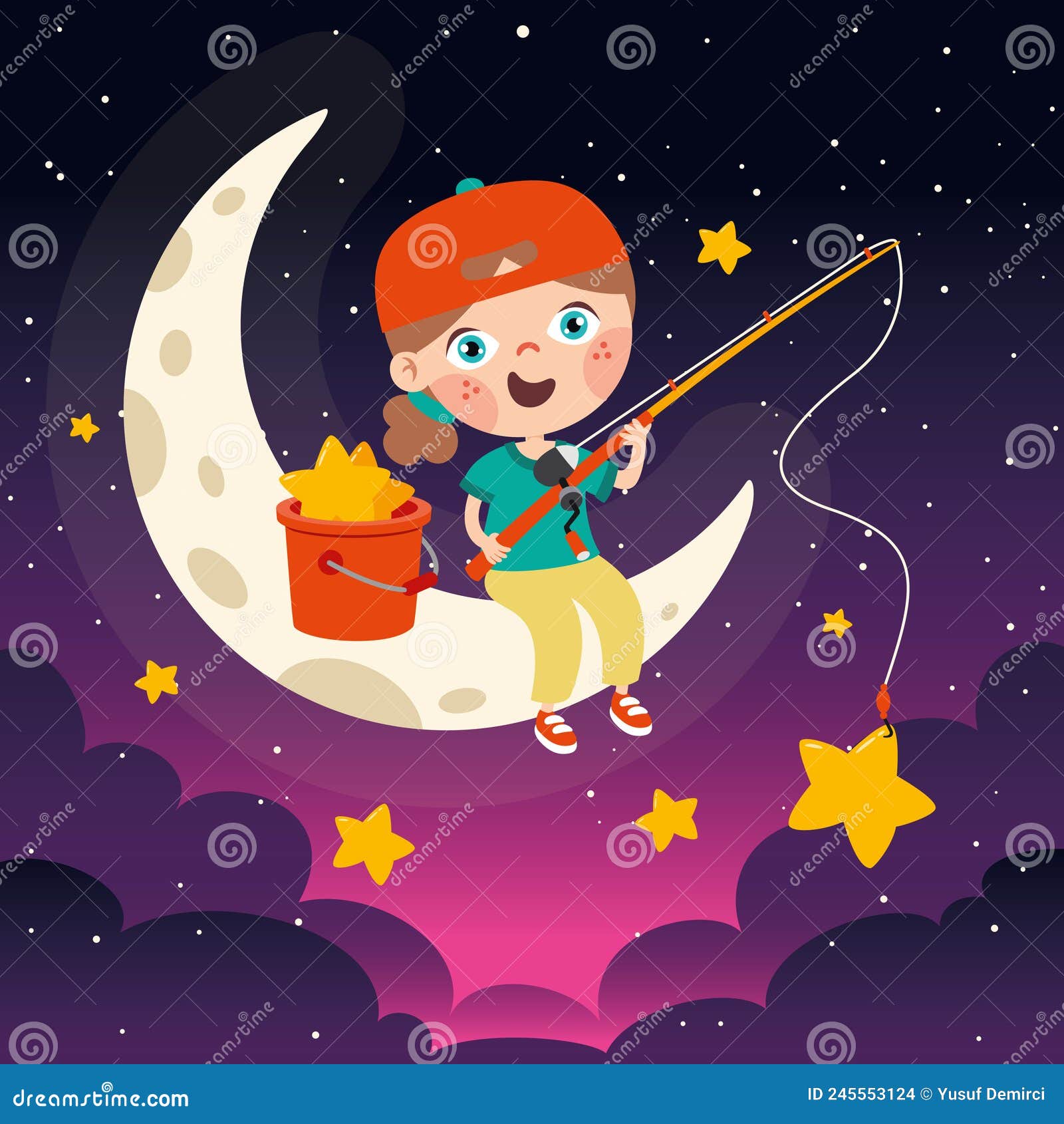 Concept of Cartoon Character with Sky Elements Stock Vector ...