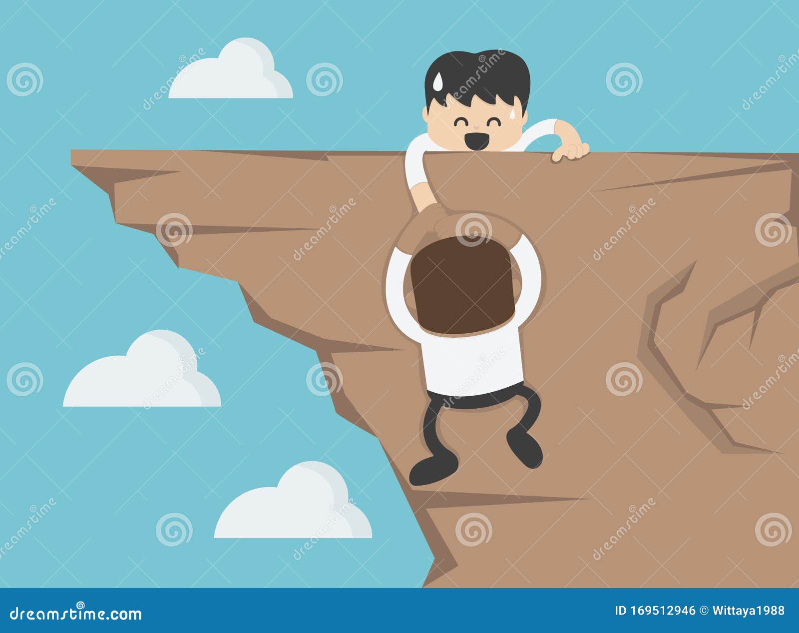 Concept Cartoon Illustration Business Man on Top of Mountain Helping ... Concept Cartoon Illustration Business Man on Top of Mountain Helping ...