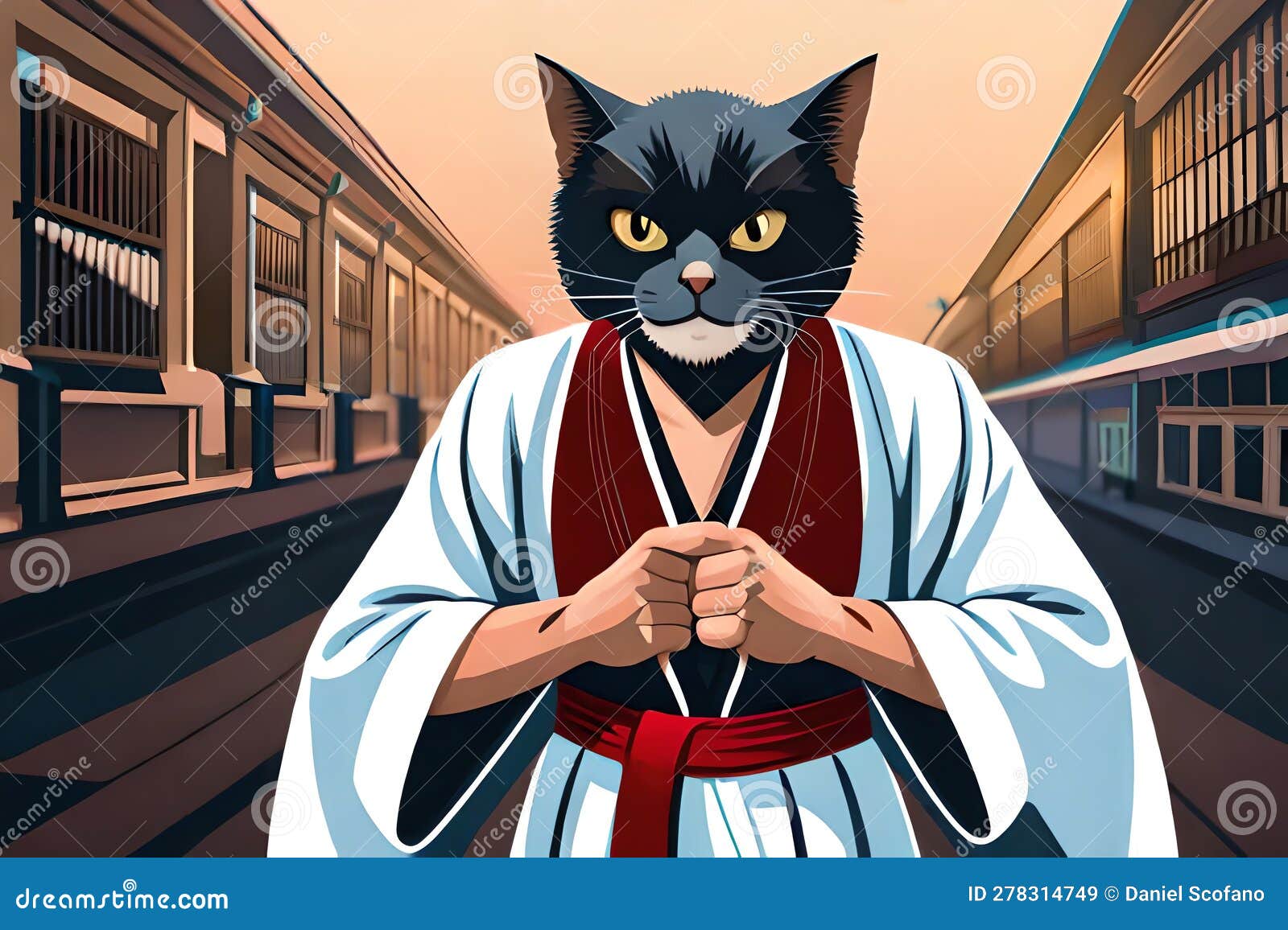 The Cat Karate Fighter in a Kimono Illustration. Generative AI Stock ...