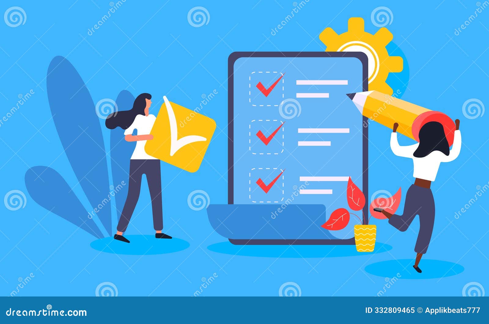 Concept with Checklist. Woman Holding Pencil and Tick Stock Vector ...