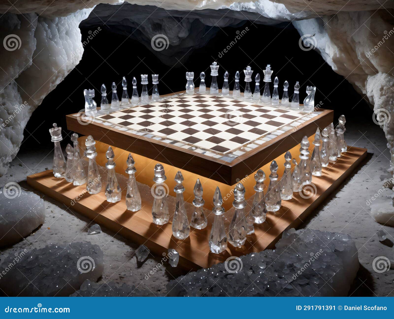 A Chess Set in a Cave with a Light Shining on it. Generative AI Stock ...