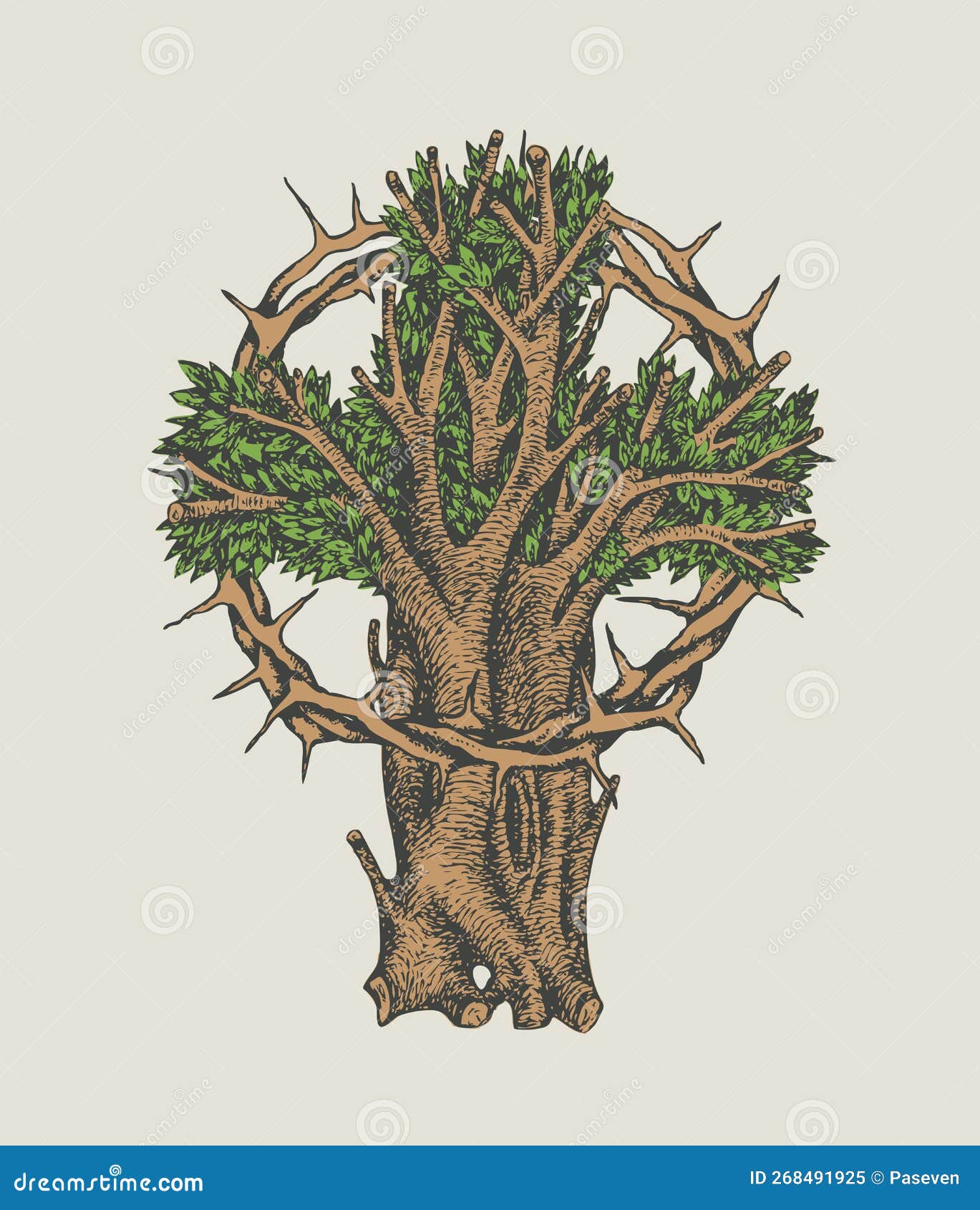 Christian Cross in the Form of a Tree with a Crown of Thorns Stock ...