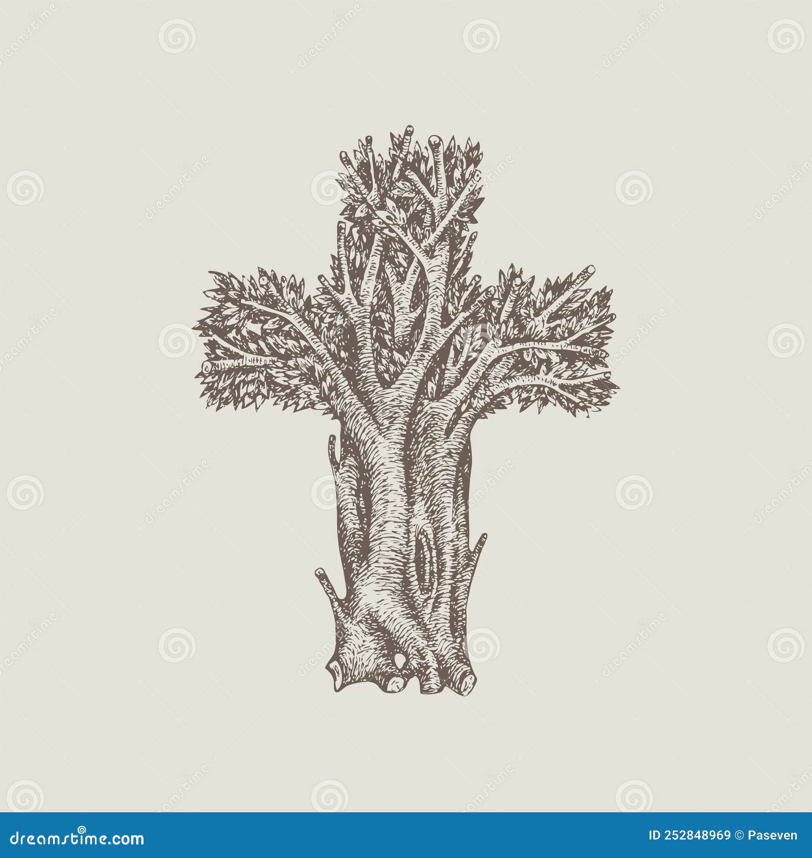 Christian Cross in the Form of a Tree Hand Drawn Stock Vector ...