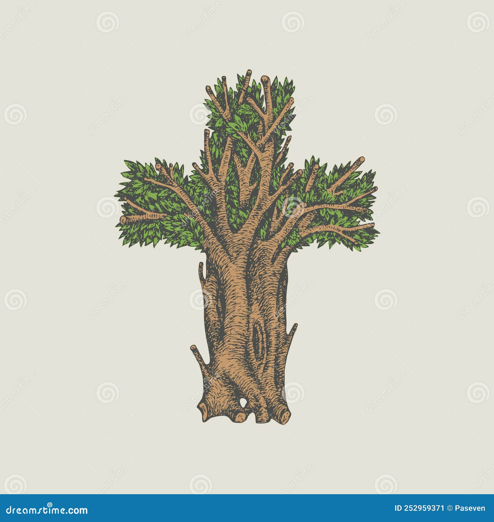 Christian Cross in the Form of a Tree Hand Drawn Stock Vector ...