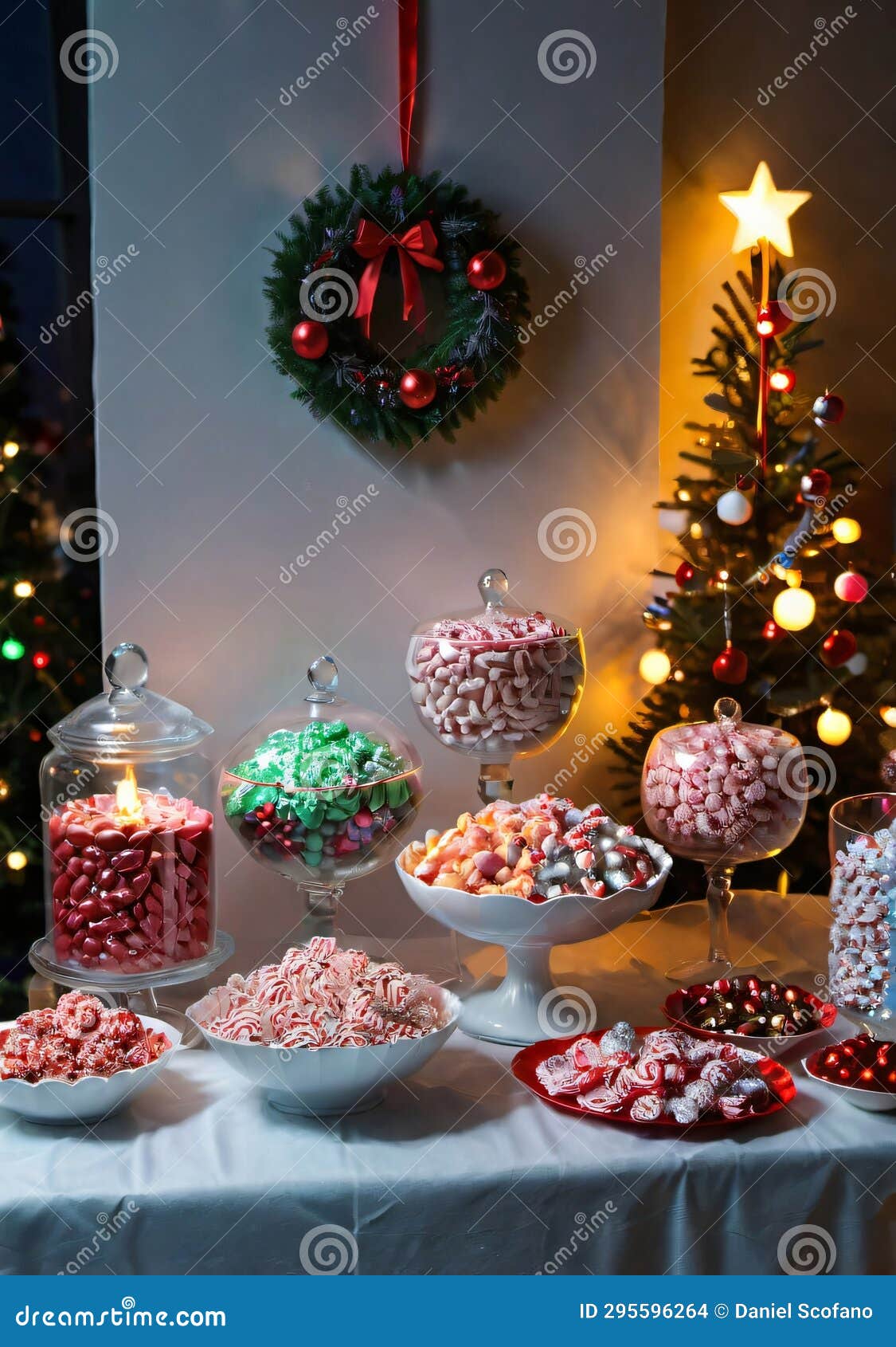 A Christmas Candy Buffet with a Variety of Sweets, Under Warm Lights ...