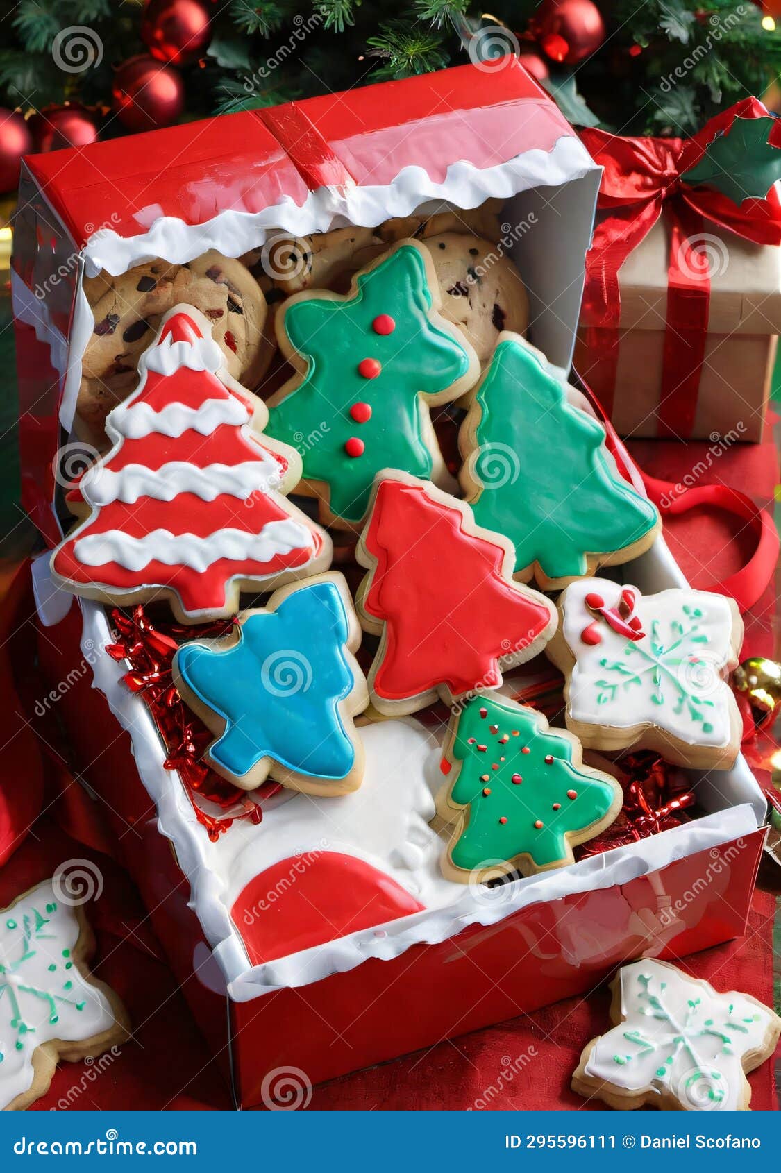 A Christmas Cookie Box with Assorted Shapes, in a Festive Setting ...