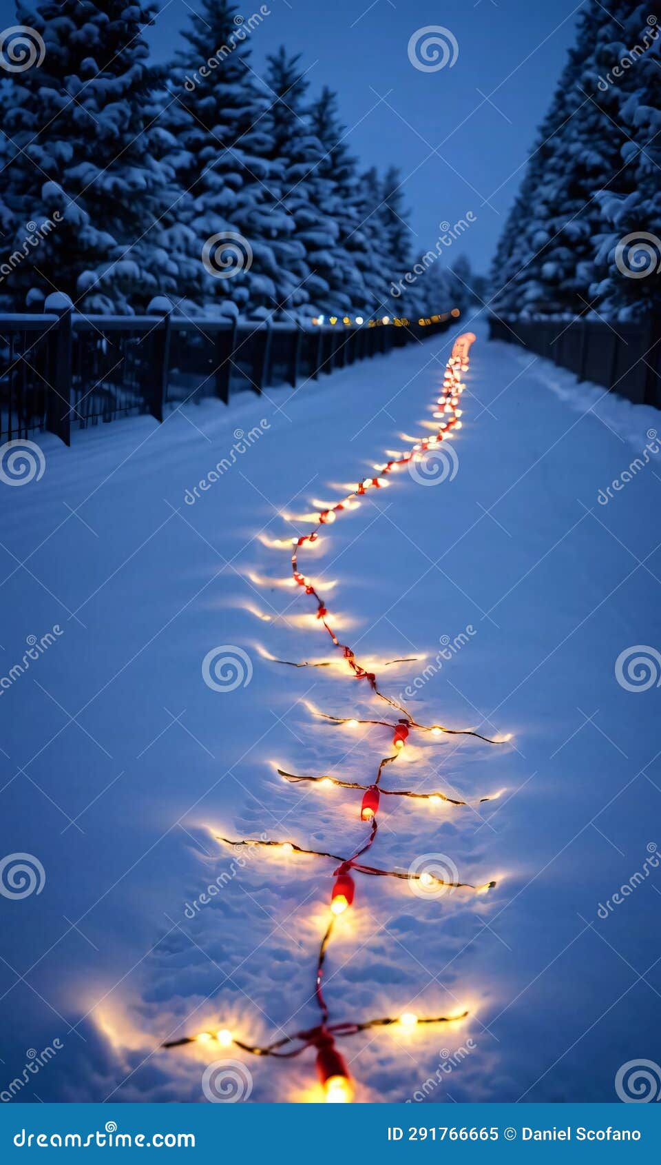 Christmas Lights Creating a Path in the Snow at Night. Generative AI ...