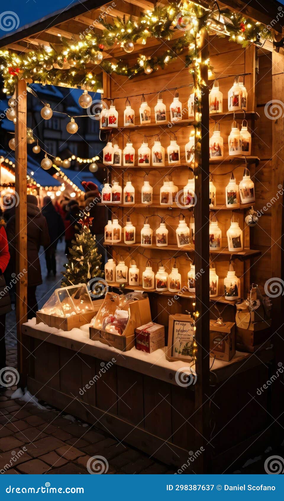 A Christmas Market Stall, the Goods Displayed Under the Warm, Inviting ...