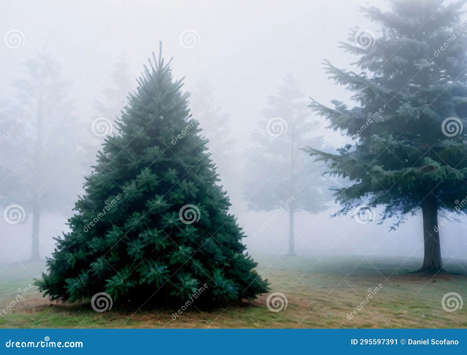 A Christmas Tree in a Misty, Early Morning Setting. Generative AI Stock ...