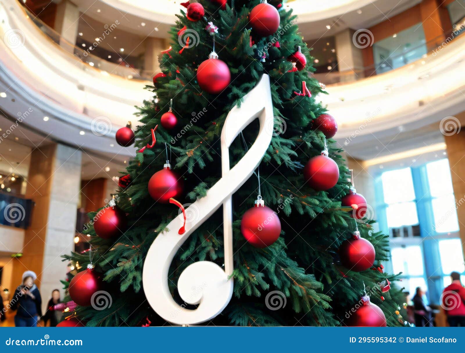 A Christmas Tree with Musical Note Decorations, in a Concert Hall Lobby ...