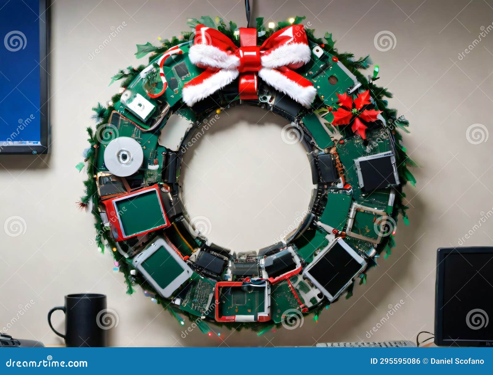 A Christmas Wreath Made of Recycled Computer Parts, in a Tech Office ...