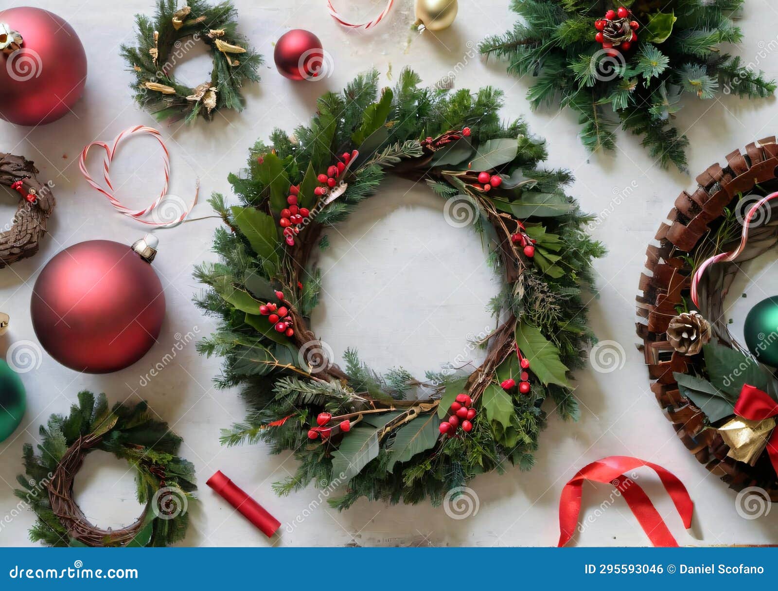 A Christmas Wreath Making Class, with Materials Spread on a Table ...