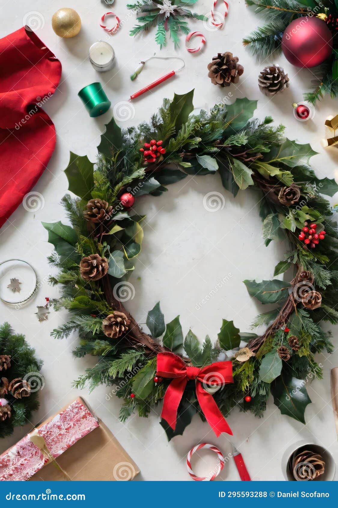 A Christmas Wreath Making Class, with Materials Spread on a Table ...