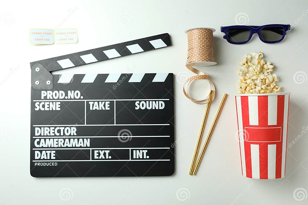 Concept of Cinema Accessories on Light Background Stock Image - Image ...