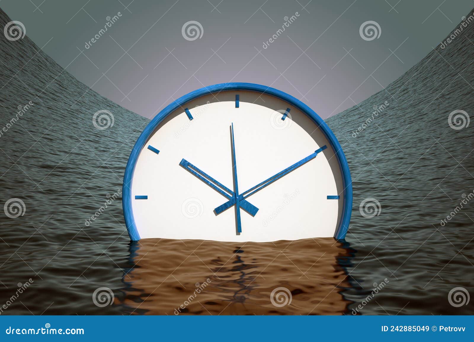 Concept Clock Sinks into the Sea Stock Illustration - Illustration of ...