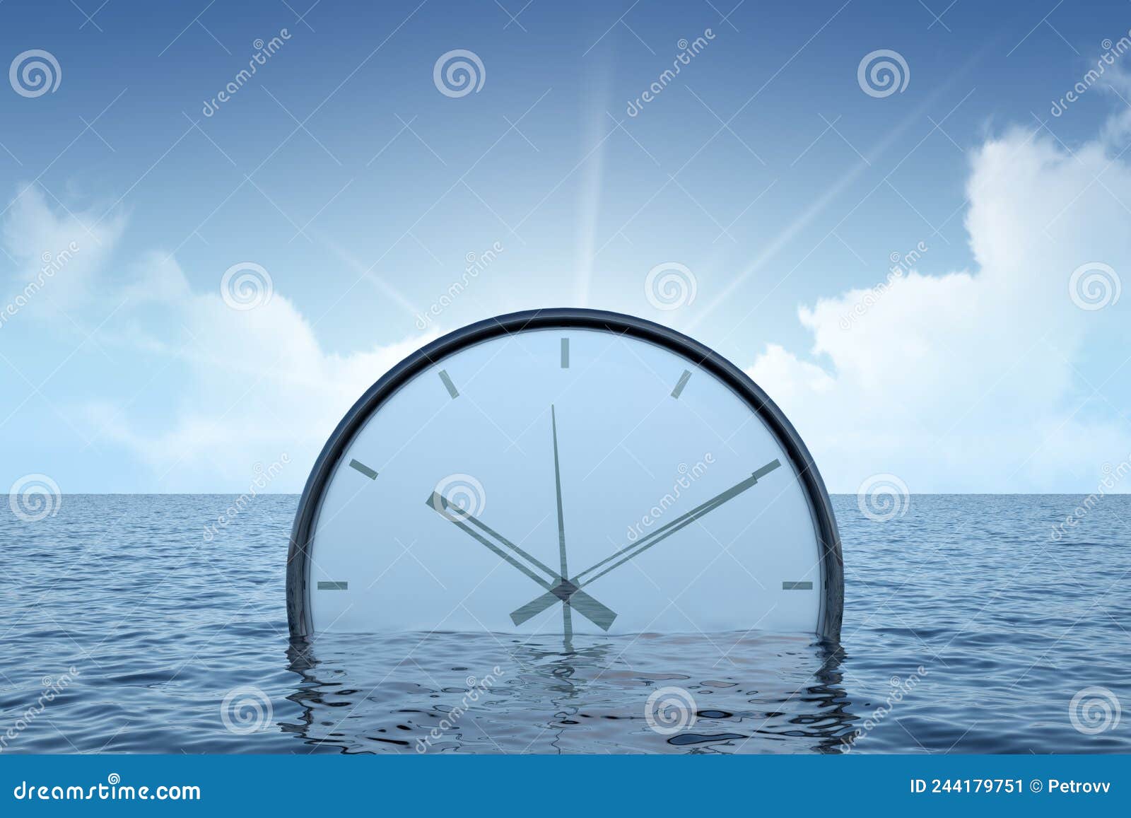 Concept Clock Sinks into the Sea Stock Illustration - Illustration of ...