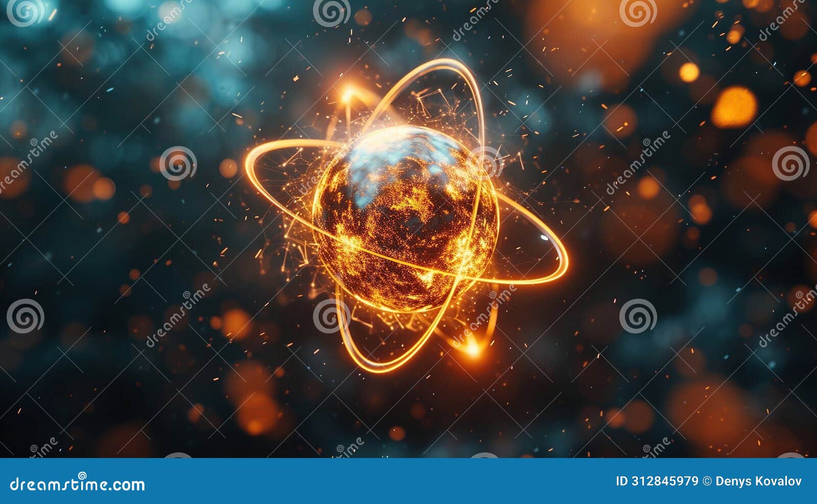 Concept of a Close-up Image of an Atom Model for Nuclear Energy. Sci-fi ...