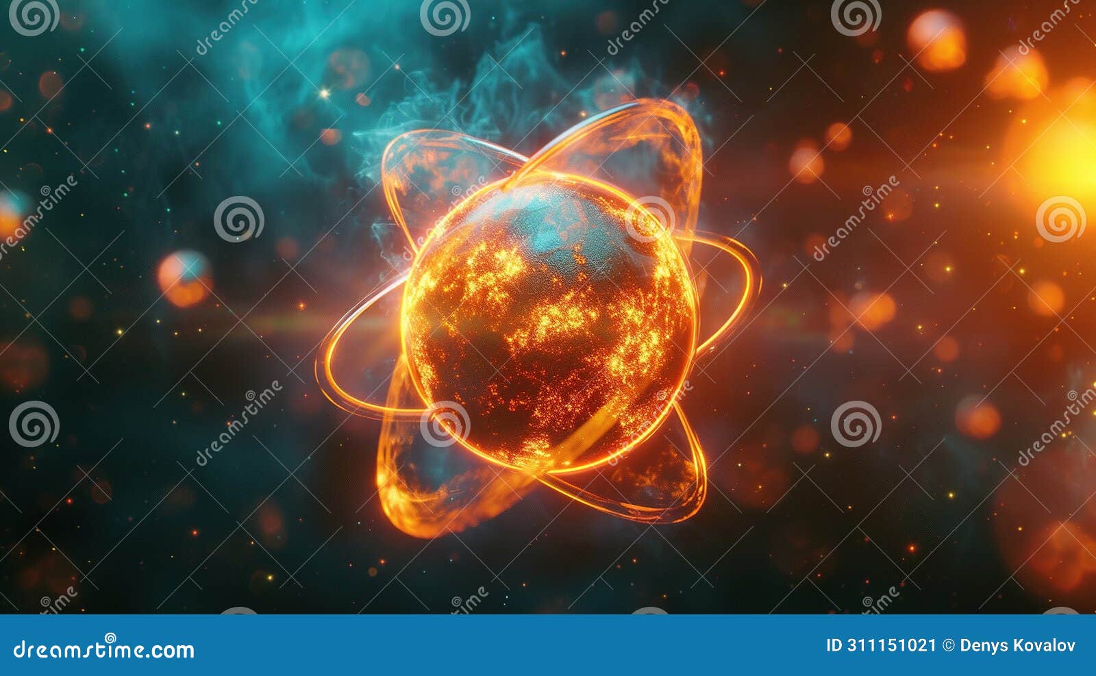 Concept of a Close-up Image of an Atom Model for Nuclear Energy. Sci-fi ...