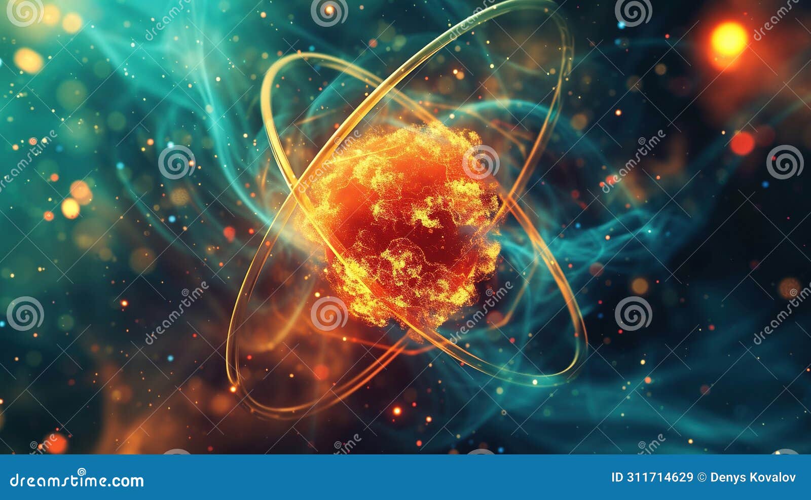 Concept of a Close-up Image of an Atom Model for Nuclear Energy. Sci-fi ...