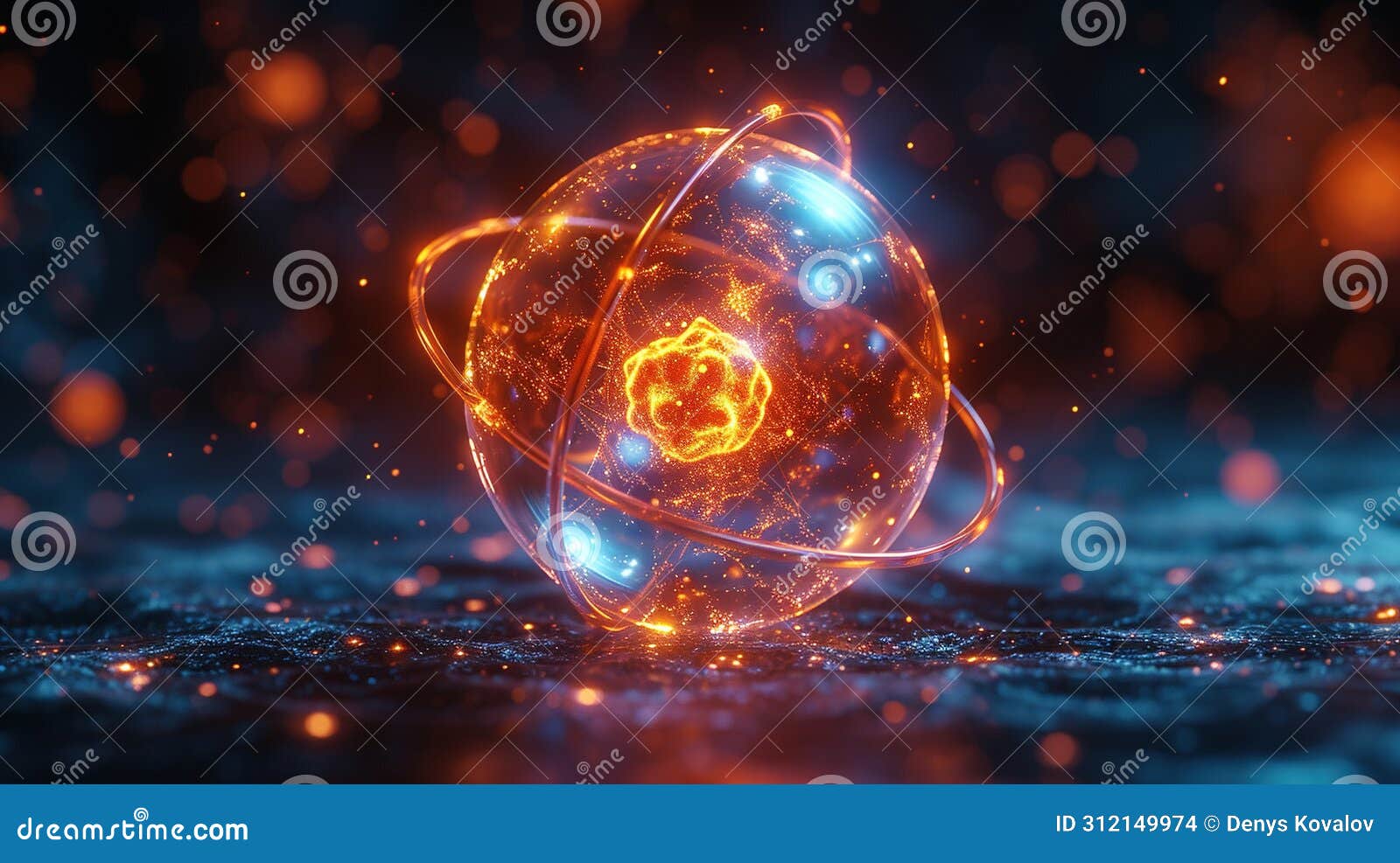 Concept of a Close-up Image of an Atom Model for Nuclear Energy. Sci-fi ...