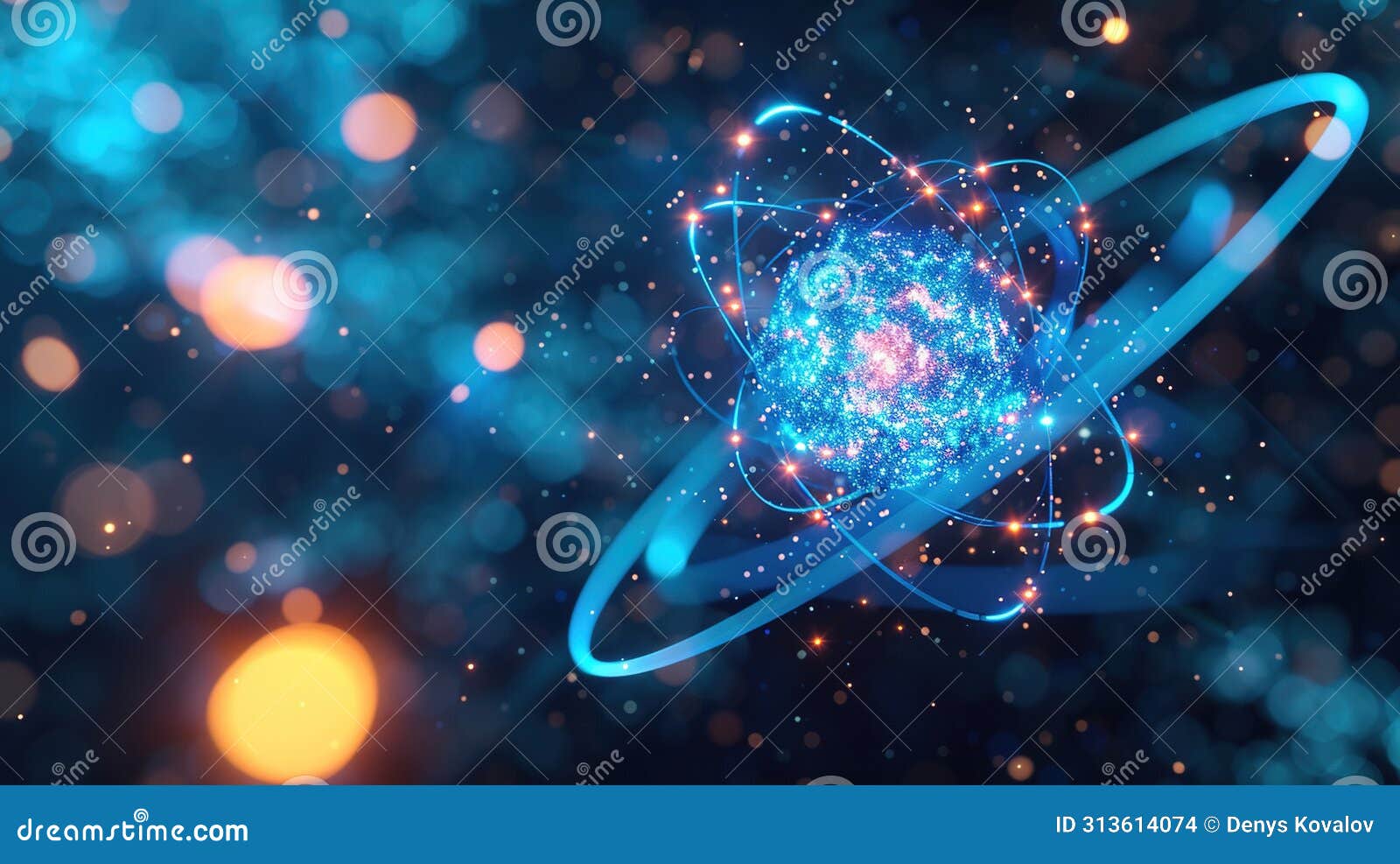 Concept of a Close-up Image of an Atom Model for Nuclear Energy. Sci-fi ...