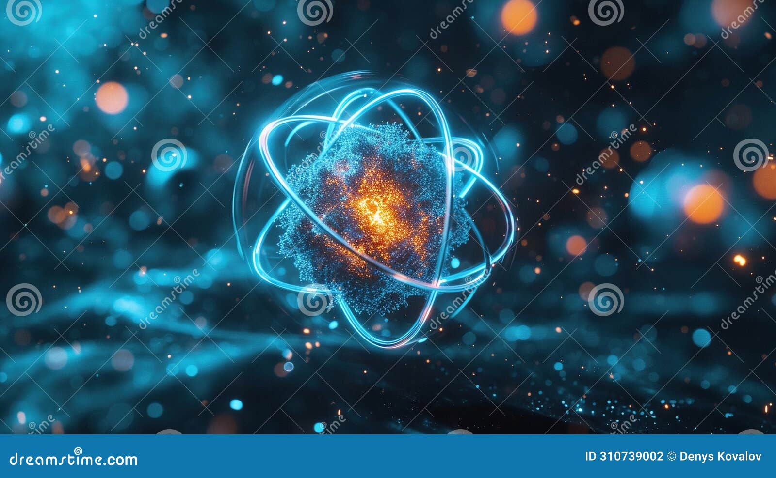 Concept of a Close-up Image of an Atom Model for Nuclear Energy. Sci-fi ...