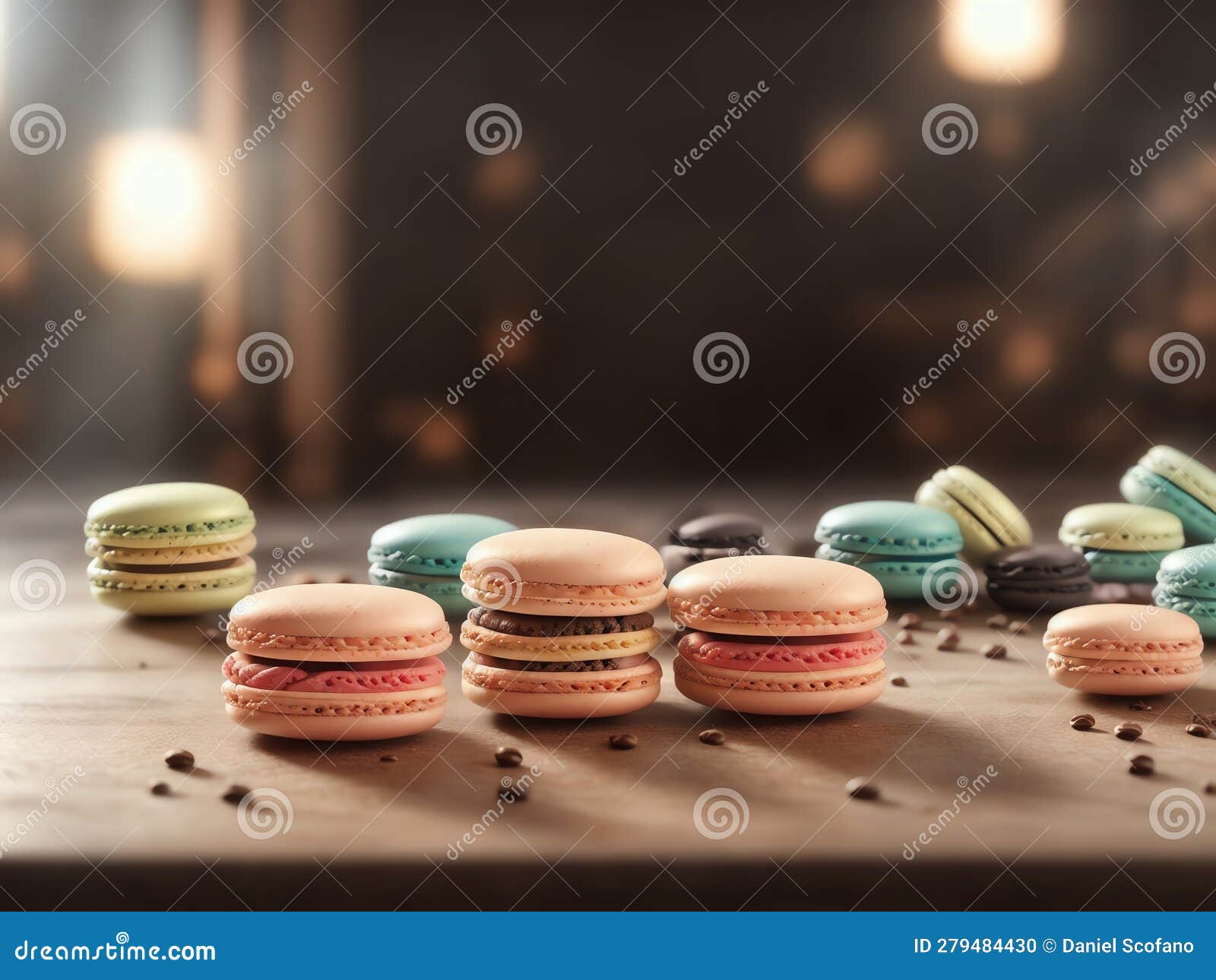 A Closeup Image with Many Macarons. Generative AI Stock Illustration ...