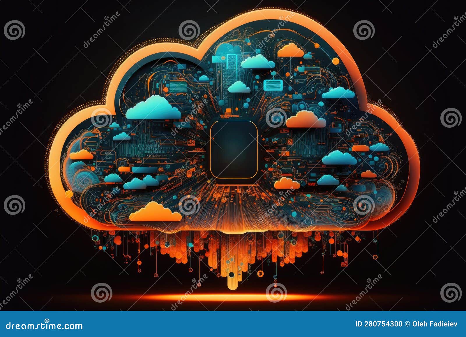 The Concept of Cloud Computing As Little Blue and Orange Clouds Inside a Big Cloud Stock ...