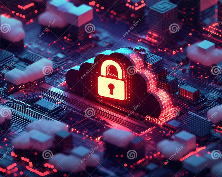 The Concept of Cloud Computing Security Depicted with Locks and Shields Encircling a Digital ...
