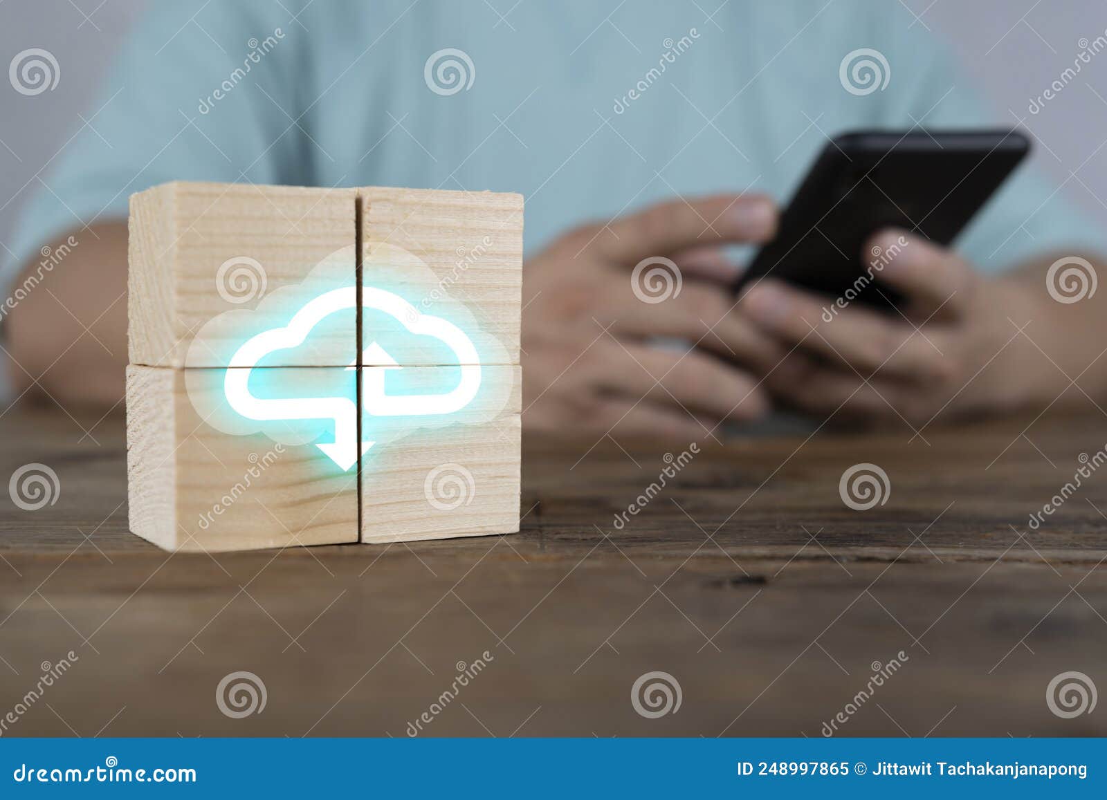 Concept of Cloud Computing. Stack of Wooden Block Cube with Computing ...