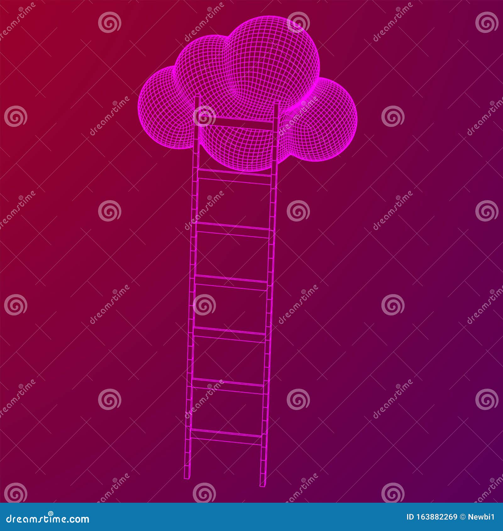 Concept of Cloud with Step Ladder Stock Vector - Illustration of line ...