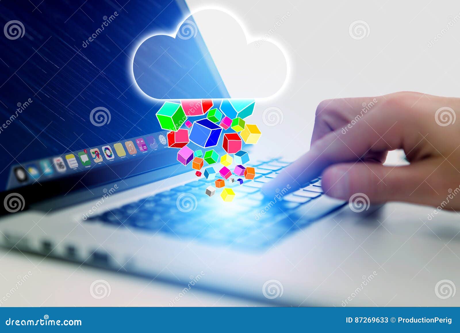 Concept of Cloud Storage Icon Flying Out a Computer - Technology Stock ...