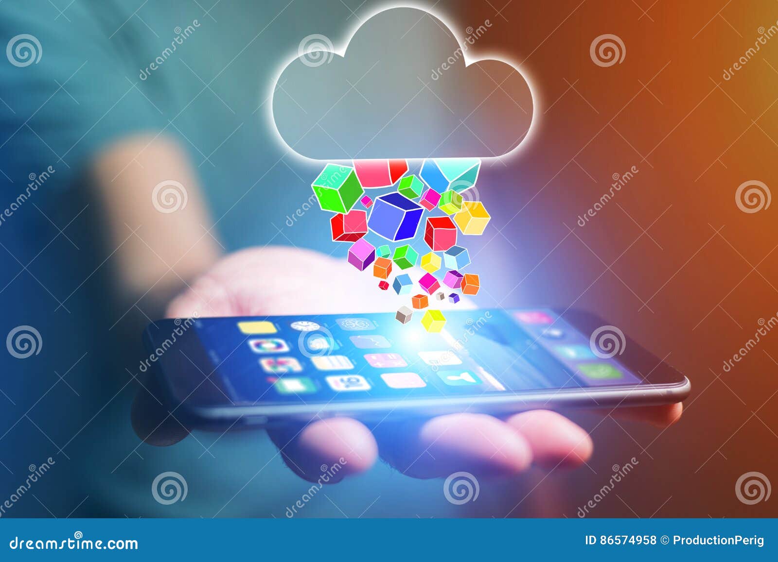 Concept of Cloud Storage Icon Flying Out a Smartphone - Technolo Stock Photo - Image of internet ...