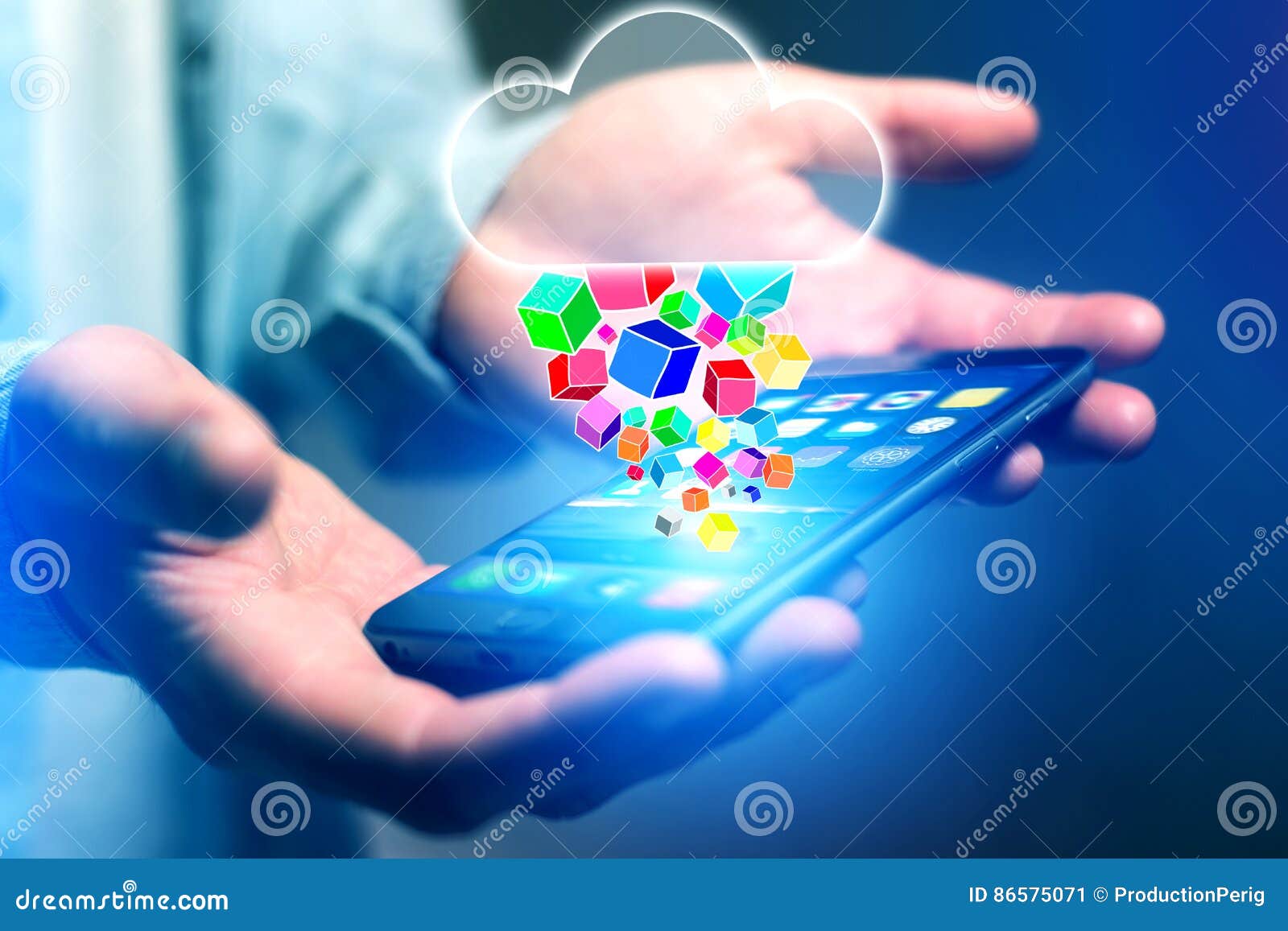 Concept of Cloud Storage Icon Flying Out a Smartphone - Technolo Stock Image - Image of ...