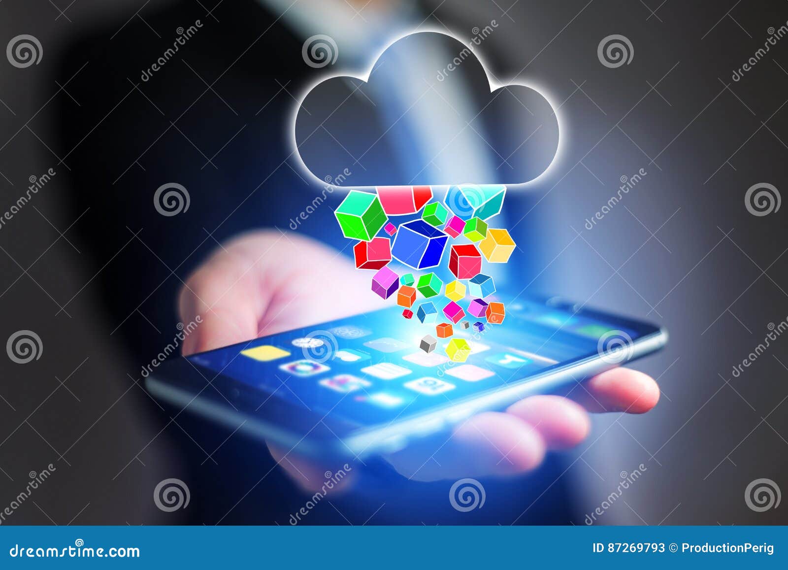 Concept of Cloud Storage Icon Flying Out a Smartphone - Technology Concept Stock Image - Image ...