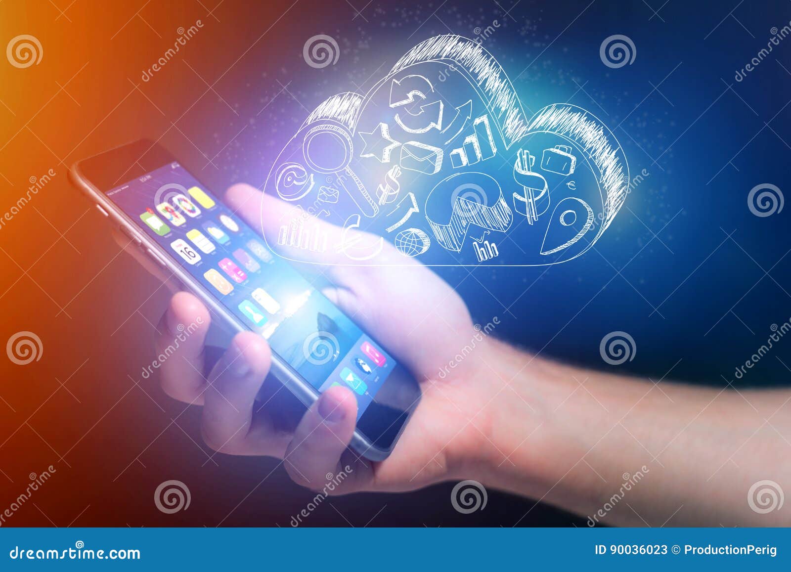 Concept of Cloud Storage Icon Flying Out a Smartphone - Technology Concept Stock Image - Image ...
