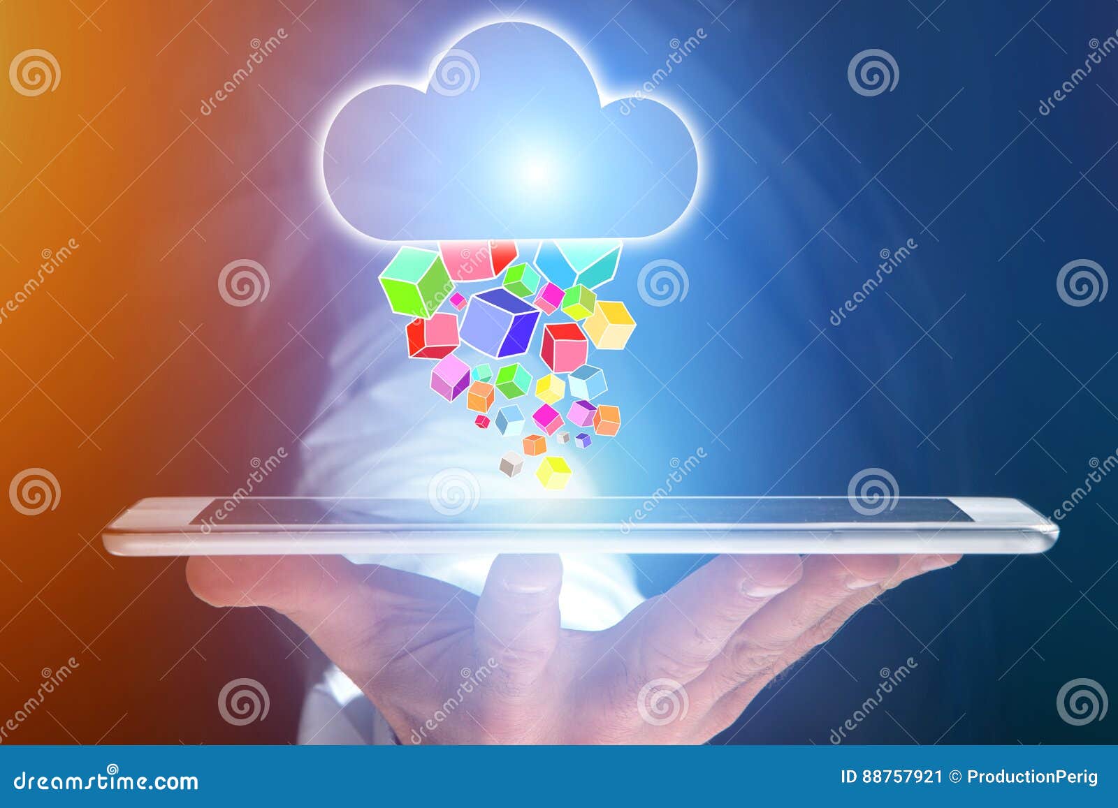 Concept of Cloud Storage Icon Flying Out a Tablet - Technology C Stock Image - Image of business ...