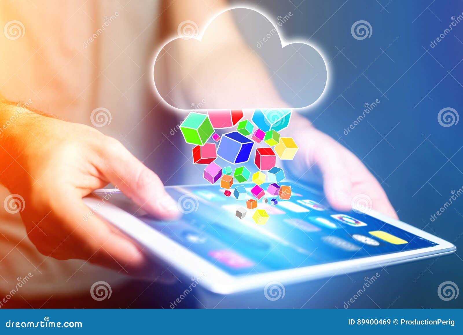 Concept of Cloud Storage Icon Flying Out a Tablet - Technology C Stock Image - Image of cloud ...