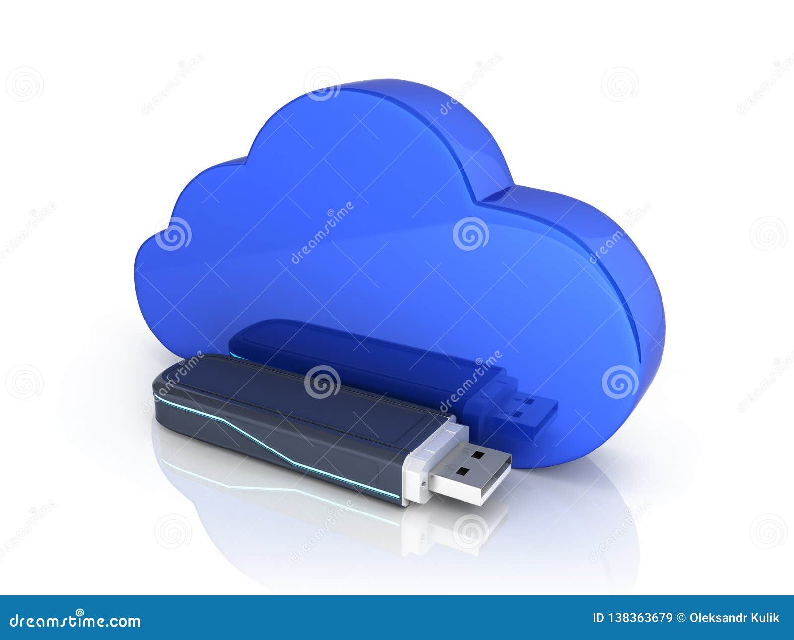 Concept of Cloud Storage USB Flash Drive with Cloud Isolated on White ...