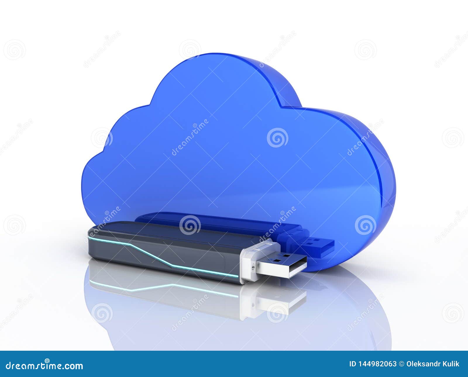 Concept of Cloud Storage USB Flash Drive with Cloud Isolated on White ...