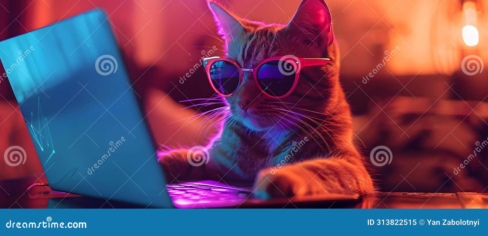 Cool Cat Coding in Cyber Style. Concept Coding, Cyber Style, Cool Cat, Tech, Futuristic Stock ...