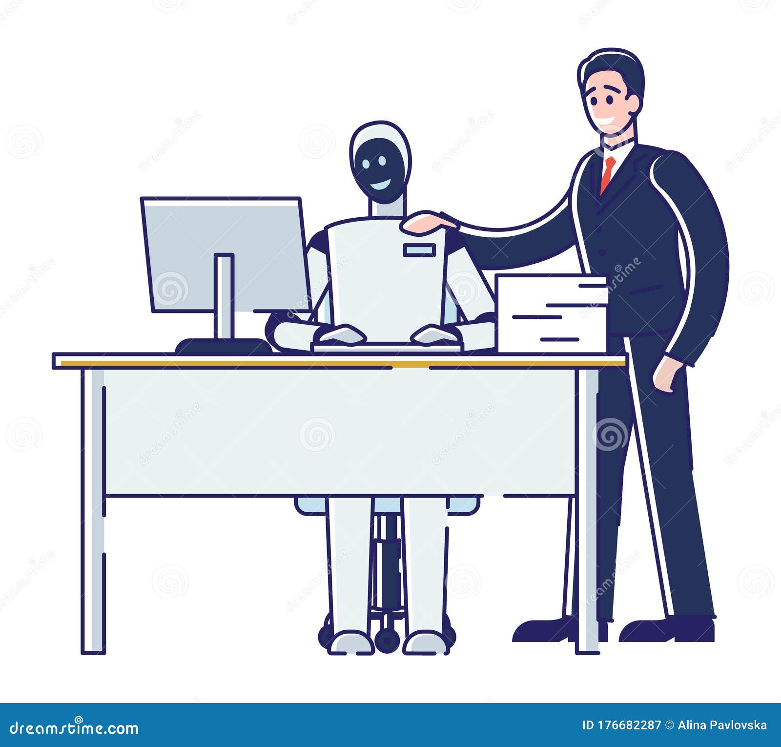 Concept of Collaboration of Human and Robot. Robot is Working at the ...