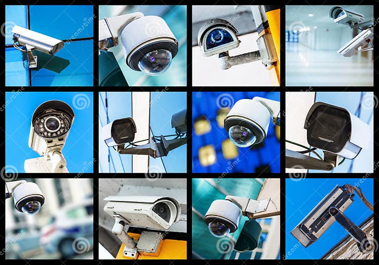 Collage of Closeup Security CCTV Camera or Surveillance System Stock ...