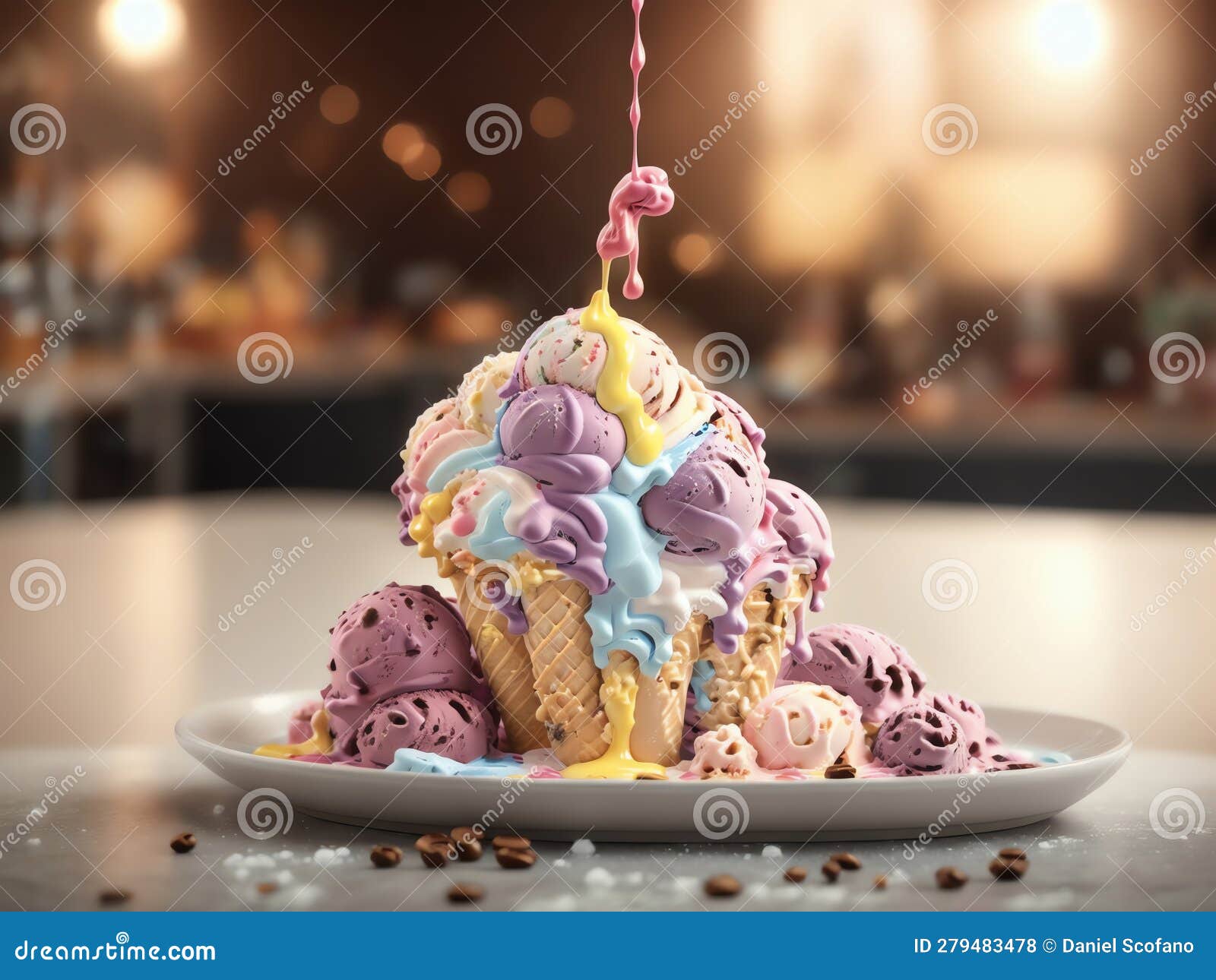 Colorful Wavy Ice Cream Background. Generative AI Stock Illustration ...